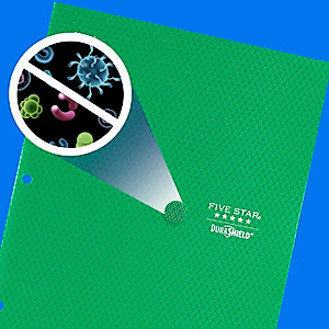 Five Star DuraShield Antimicrobial 2 Pocket Stay-Put Plastic Folders, 4 Pack, Holds 11" x 8-1/2", Black, Red, Electric Green, Cobalt Blue (330010)