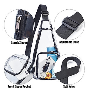 Vikcnitor Clear Sling Backpack, Clear Bag Stadium Approved, Transparent Crossbody Chest Casual Daypack for Concert, Workout, Stadium, Black
