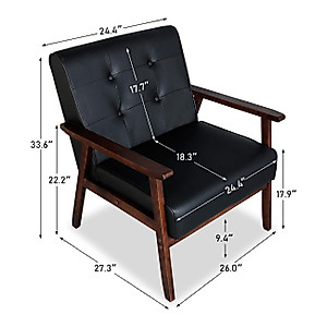 JIASTING Mid Century 1 Loveseat Sofa and 2 Accent Chairs Set Modern Wood Arm Couch and Chair Living Room Furniture Sets (8428 Black Set)