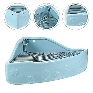 VILLCASE Large Rabbit Litter Box, Pet Ceramic Toilet Small Animal Litter Cage Potty Trainer Corner Box Bigger Pets Pan Fanshaped for Adult Guinea Pigs/Chinchilla/Ferret/Galesaur/Bunny (Blue)