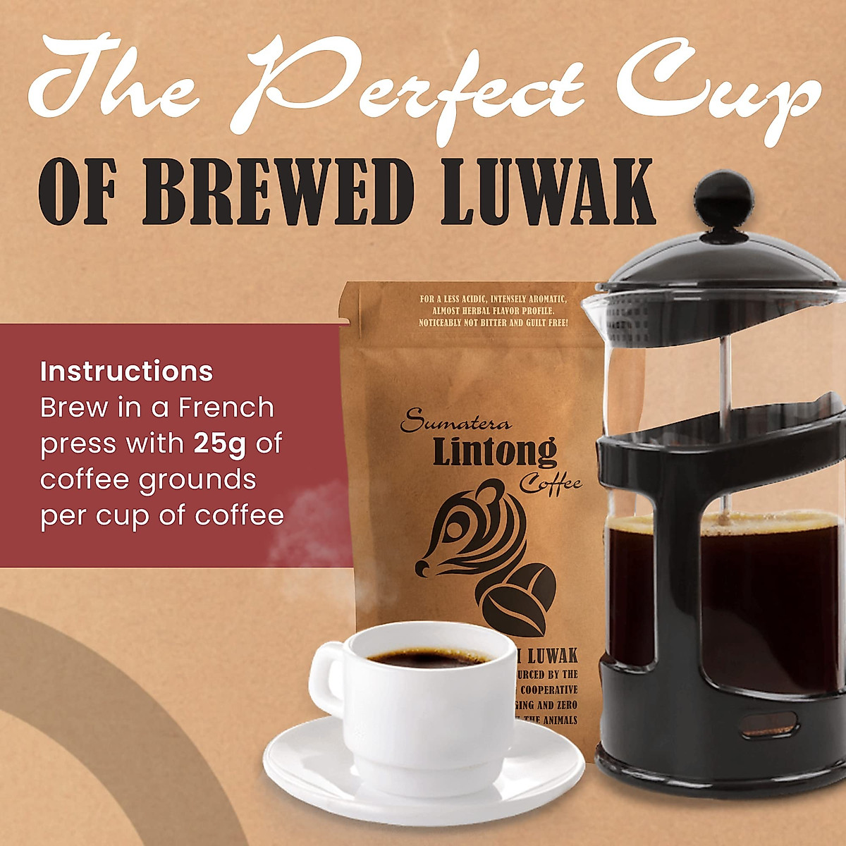 Wild Kopi Luwak, the World’s Most Exclusive Coffee, Sustainably Sourced From Sumatra, Indonesia (100gr / 3.5oz)