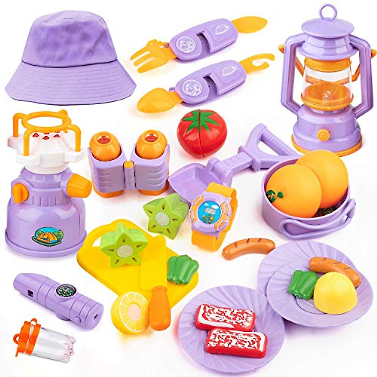 Kids Camping Tent Set Toys, MIBOTE 45pcs Pop Up Play Tent with Camping Gear Indoor Outdoor Pretend Play Set for Toddler Boys Girls - Including Telescope