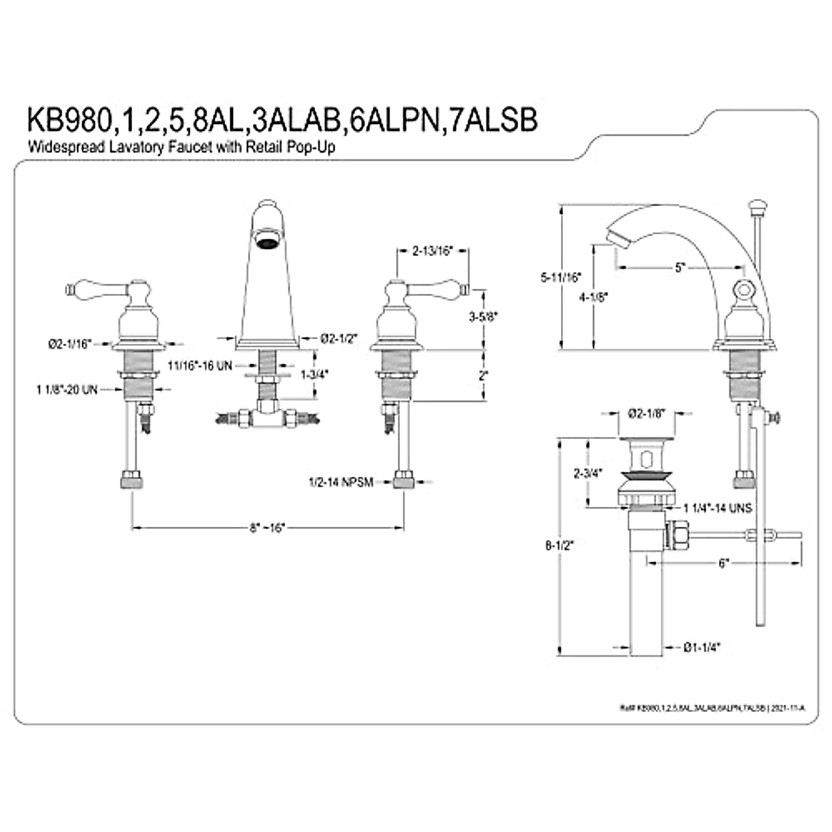 Kingston Brass KB985AL Victorian Widespread Lavatory Faucet with Metal lever handle, Oil Rubbed Bronze