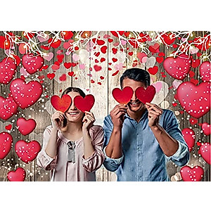 CYLYH 7x5ft Valentine's Day Backdrop Rustic Wood Backdrop Red Love Heart Valentine's Day Backdrops Photography Mother's Day Backdrops Party Bridal Shower Kid Birthday Party Decor Banner