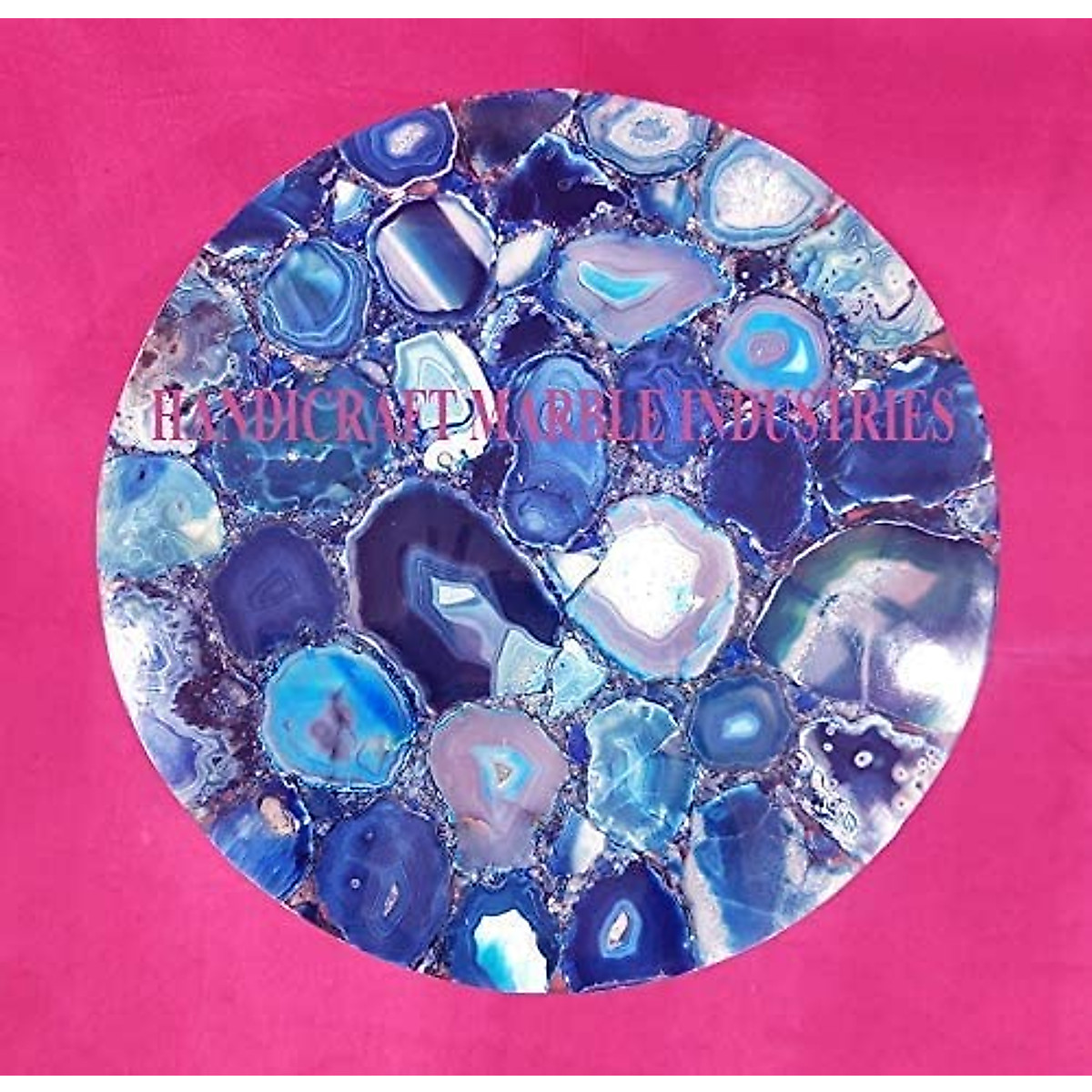 24" Inch Round Blue Agate Coffee Table with Hair Pin Style Metal Base, Agate Round Coffee Table, Agate Side Table Home Decor