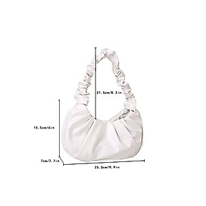 WDIRARA Women's Ruched Bag PU Leather Shoulder Handbag Bag Mini Purse White one-size