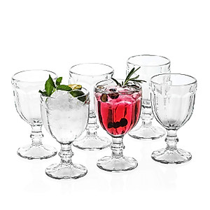 EVEREST GLOBAL Iced Tea Goblet Glasses Set of 6 10.2 oz Vintage Octagon Glassware for Beverage Stemmed Stemware Soda Juice Water Perfect for Party Bars Restaurants (Crystal Clear)