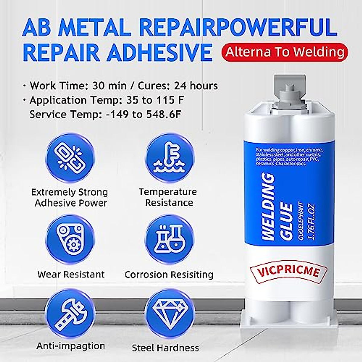 Metal Glue, 1.76oz 2 Part Liquid Metal Welding Epoxy Glue, Marine Filler Repair Putty, High-Temperature Resistant Heavy Duty ab Glue(3 pcs)