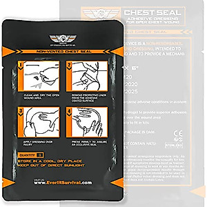 EVERLIT Occlusive Chest Seal Non-Vented Adhesive Dressing for Open Chest Injury and Sucking Chest Wound (2 Count)