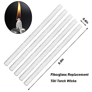 EBaokuup 14Pcs Long Life Fiberglass Replacement Wicks for Outdoor Tiki Torches Patio Lighting Garden Lights Oil Lamps-9.85Inch