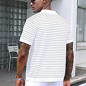 CTU Mens Fashion Polo Shirts Short Sleeve Lightweight Knitting Striped Golf Shirts Light Green 2XL