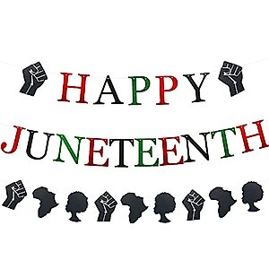 Happy Juneteenth Banner, Glittery Happy Juneteenth Decorations, Freedom Day Patriotic Party Supplies, Africa American Independence Day Party Decorations