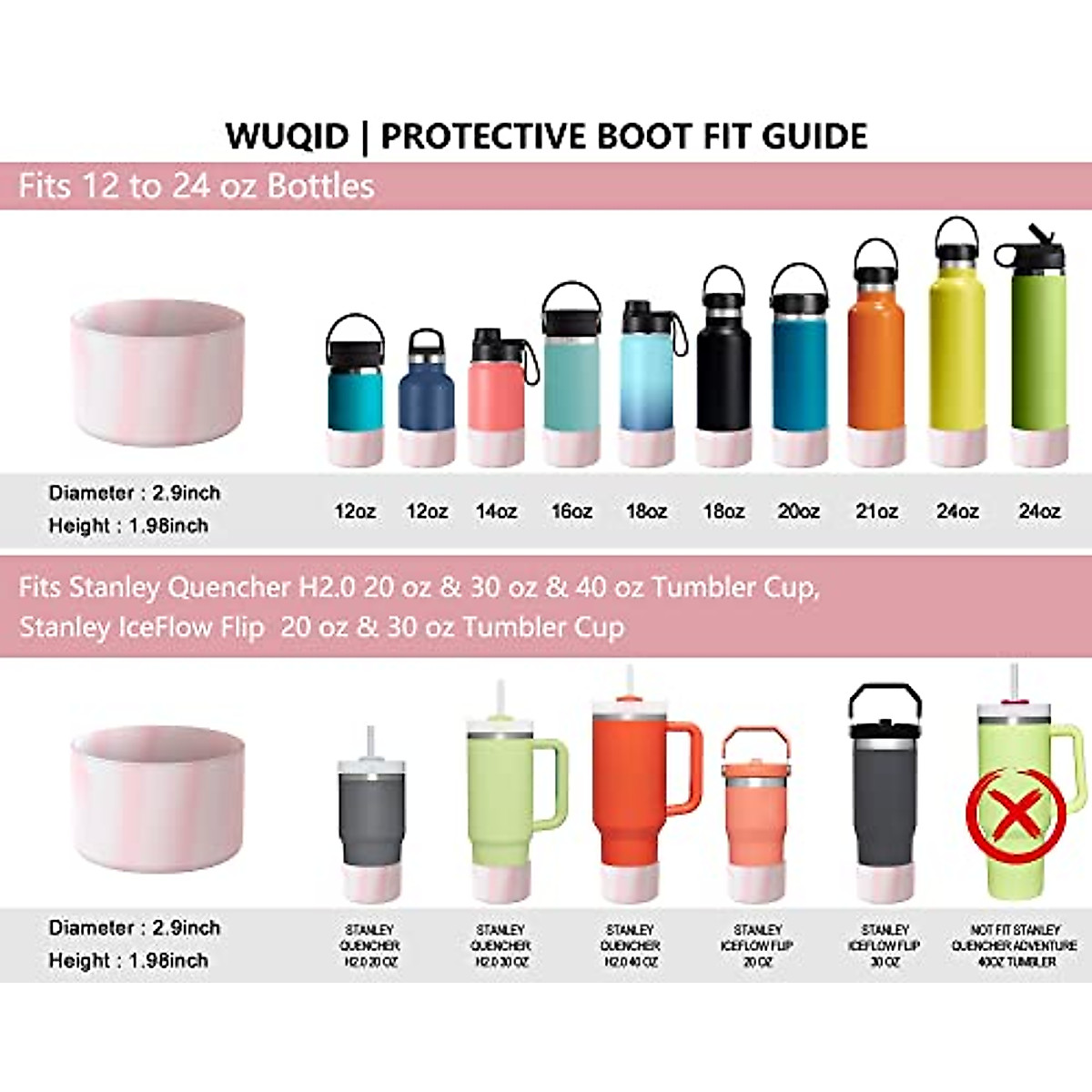 WUQID Protective Silicone Boot Sleeve for 12oz-40oz Hydroflask/Stanley Water Bottles Tumbler Anti-Slip Bottom Sleeve Cover for All Water Bottles Bottom Width of 2.83&3.56in