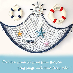 Qesonoo Cotton Fishing Net Decorative 79 Inch Beach Themed Decor Home Bedroom Party Wall Decoration Fish Netting Decorative (Blue)