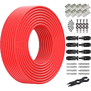 Temank 10AWG Solar Extension Cable 100Ft Black + 100 Ft Red, 10 Gauge Solar Panel Cables Wire 100 Ft with 8 Pairs 1500V Solar connectors and 2 Sets of Z Brackets