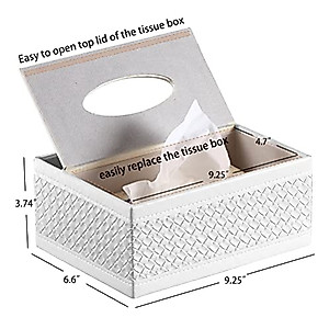 Rectangular Tissue Box Holder, PU Leather Braided Pattern Tissue Box Cover with Storage, Multifunctional Napkin Holder Tissue Dispenser Desk Organizer TV Remote, Phone, Glasses, for Home/Office Desk