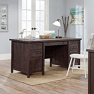 Sauder Costa Executive Desk, W 65.118 X D 29.528 X H 30.00, Coffee Oak finish