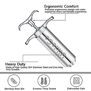 UikieGo 2oz Heavy duty 304 Stainless Steel Meat Marinade Injector Include User Manual (Paper Book) and BBQ Guide E-Book (PDF) for Smoker BBQ Grill Roast (Stoage Bag)