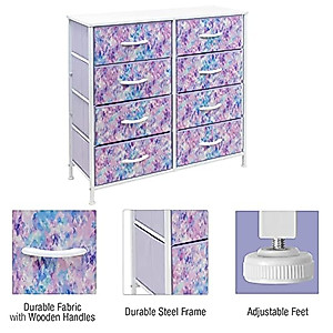 Sorbus Dresser with 8 Drawers - Furniture Storage Chest Tower Unit for Bedroom, Hallway, Closet, Office Organization - Steel Frame, Wood Top, Easy Pull Fabric Bins (8-Drawer, Tie-dye Blue/Pink/Purple)