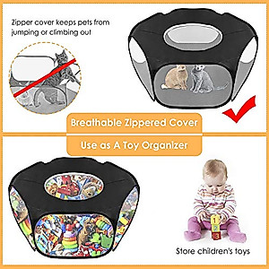 Lukovee Small Animal Playpen, 39.3''x15'' Foldable Pet Cage with Top Cover Anti Escape, Breathable Transparent Indoor / Outdoor Use Pop Up Yard Fence for Kitten, Puppy, Guinea Pig, Rabbits, Hamster(B)