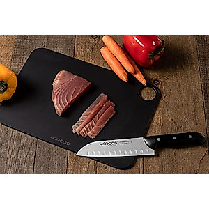 ARCOS Santoku Knife 7 Inch Nitrum Stainless Steel. Japanese Kitchen Knife for Fish, Meat and Vegetables. Ergonomic Polyoxymethylene POM Handle and 170 mm blade. Multi-use. Series Maitre. Color Black