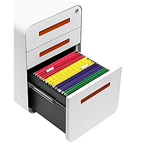 Laura Davidson Furniture Stockpile 3-Drawer Mobile File Cabinet, Commercial-Grade, Pre-Assembled (White/Orange)