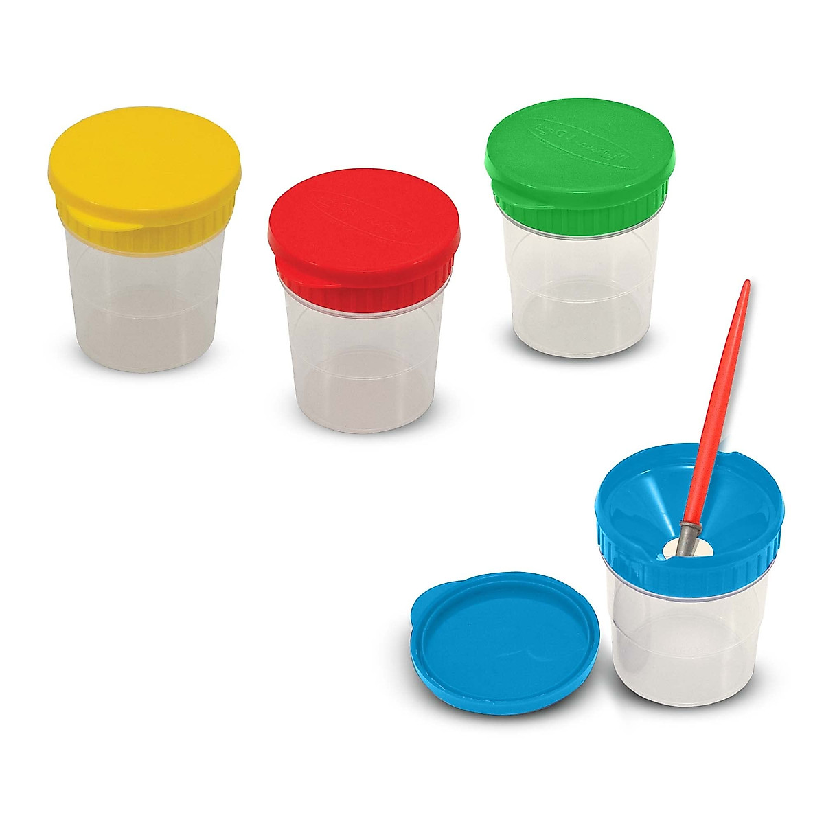 Melissa & Doug Spill-Proof Paint Cups - 4-Pack, Airtight Seal, Snap Lids - Kid-Safe Reusable No-Spill Paint Cups Storage Containers