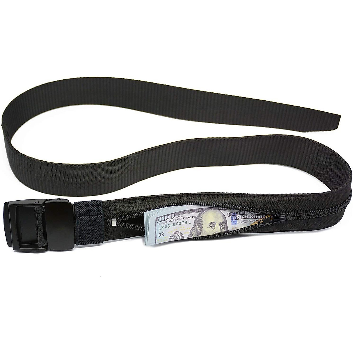 Money Belts for Travel for Men, Nylon Military Tactical Mens with Zinc Alloy Buckle, Security Money Belt with Hidden Money Pocket - Black