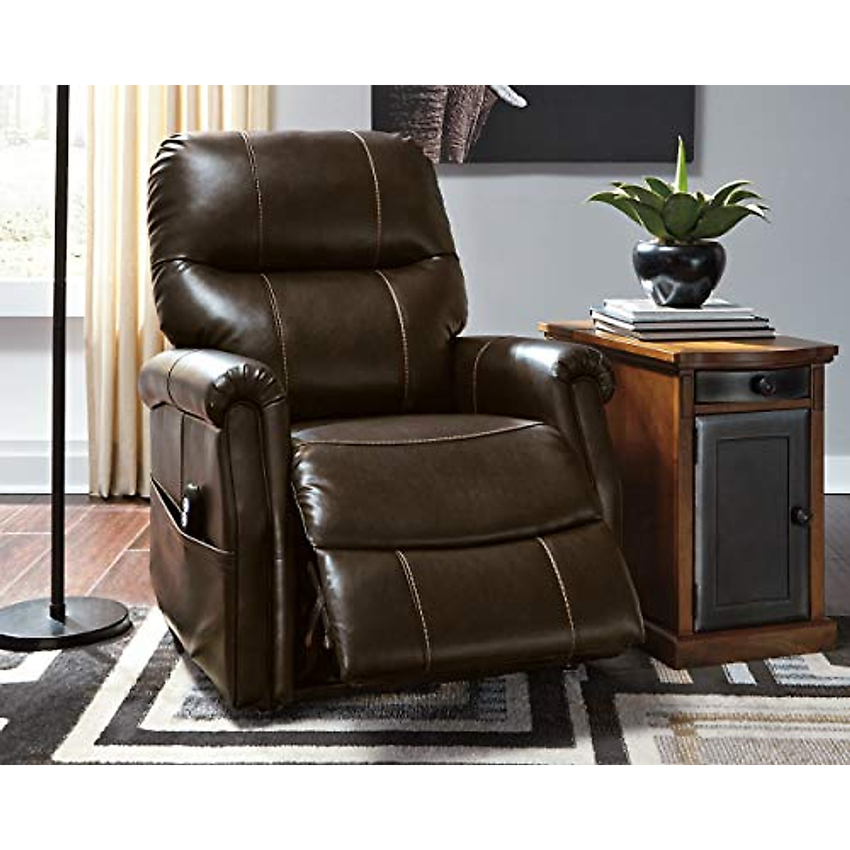 Signature Design by Ashley Markridge Faux Leather Modern Electric Power Lift Recliner for Elderly, Brown