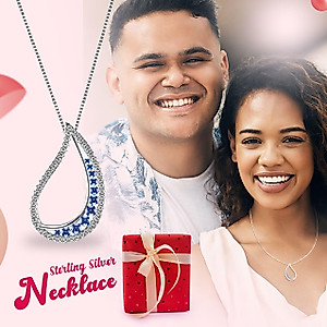 Vivelie Birthstone Necklace for Women Birthstone Jewelry - Platinum Plated Sterling Silver Teardrop Necklace Gift for Her (September - Sapphire blue)