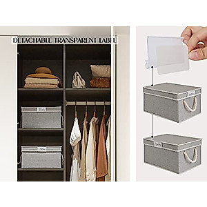 LoforHoney Home Fabric Storage Bins with Lids for Organizing, Foldable Storage Boxes with Lids for Shelves, Clothes Baskets with Cotton Rope Handles, Closet Storage Bins, Large, Light Gray, 2-Pack