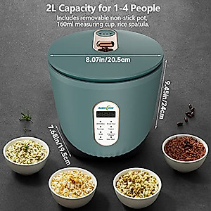 Audecook Mini Rice Cooker, 4 Cups (Uncooked) 2L Portable Small Rice Cooker with Removable Non-Stick Inner Pot, 6 in 1 Smart Control Multifunctional Cooker, Delay Timer & Keep Warm Function (Green)