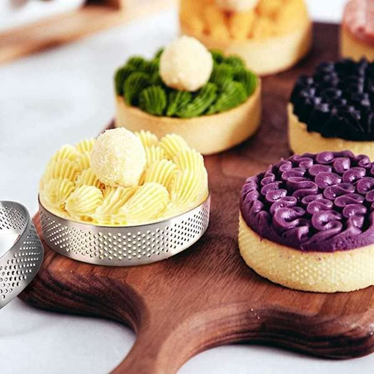 Nebel 10Pcs Circular Tart Rings with Holes, Perforated Tart Rings for Baking, Steel Fruit Pie Quiches Cake Mousse Kitchen Baking Mould 8cm
