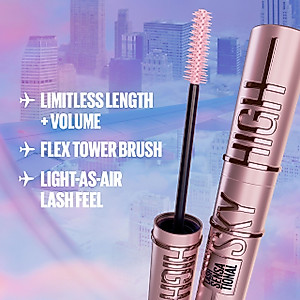 Maybelline Lash Sensational Sky High Waterproof Mascara Makeup, Volumizing, Lengthening, Defining, Curling, Multiplying, Buildable Formula, Very Black, 1 Count