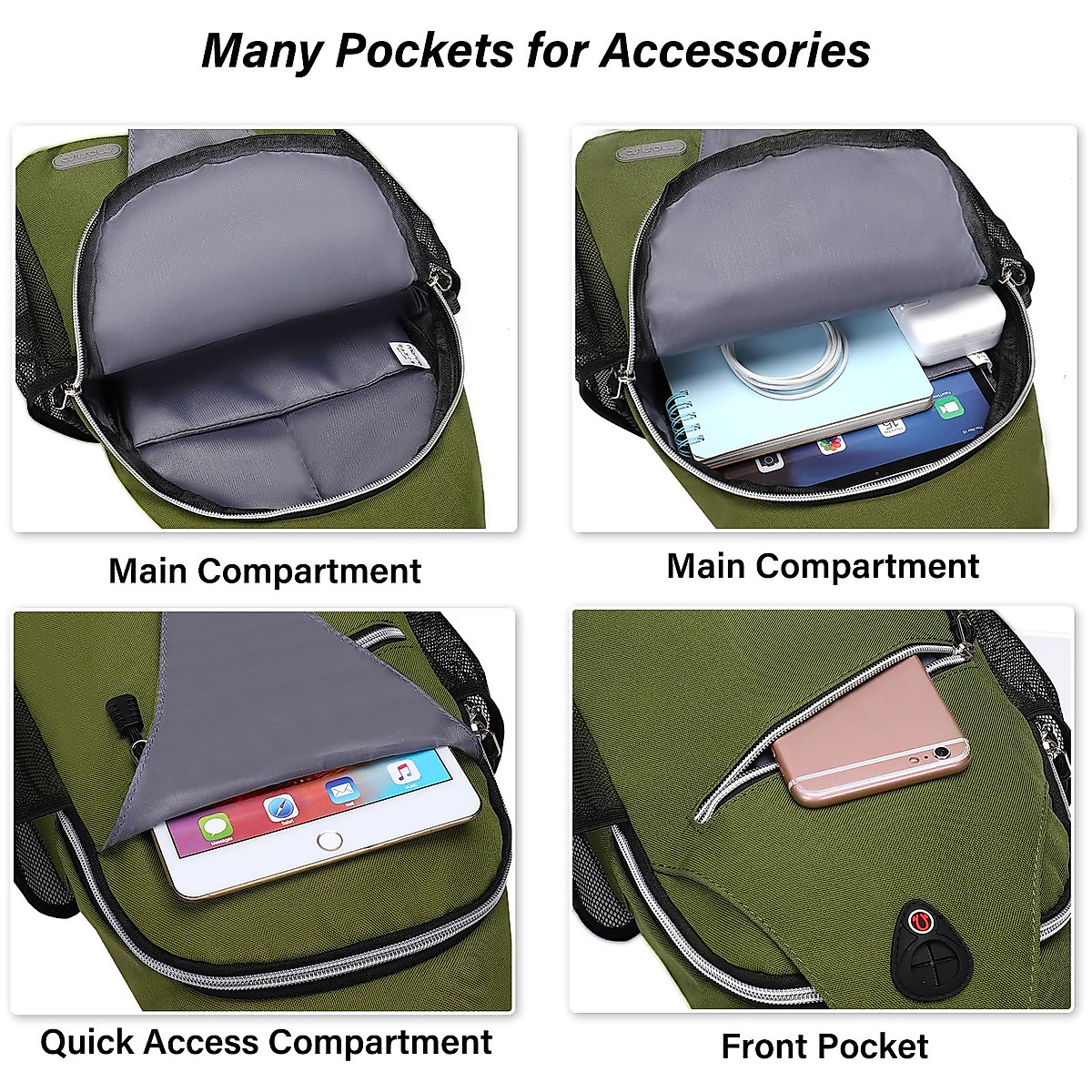 MOSISO Sling Backpack, Multipurpose Crossbody Shoulder Bag Travel Hiking Daypack, Army Green, Medium