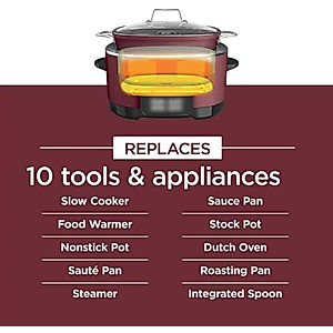 Ninja Foodi PossibleCooker PRO MC1000 8.5Qt Multicooker 8 in 1 Slow Cooker, Dutch Oven, Steam Bake Roast Sear Sauté Bread Maker Warmer, Glass Lid, Integrated Spoon, Nonstick (Cherry)