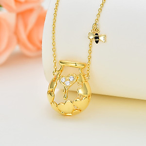 VONALA Honey Jar Necklace with Bee Sterling Silver Honey Pot Necklace, Honey Bee Jewelry Gifts for Women Daughter Bee Lovers