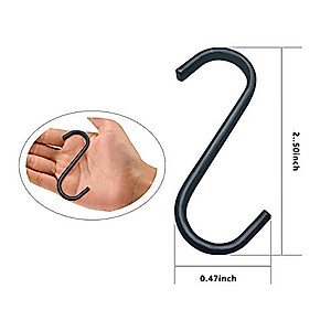 10 PCS Heavy Duty Black S Shaped Hooks for Hanging Pots and Pans Metal Hook Coat Hanger Perfect S Hook for Planter Pot Coat Bag Kitchen Bathroom Bedroom and Office (2.5")