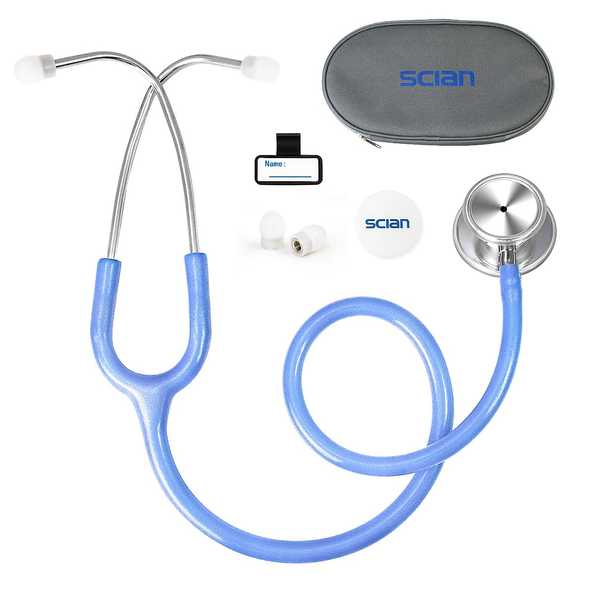 SCIAN Dual Head Stethoscope for Nurses, Kids, Adults, Classic Stainless Steel Stethoscope Kit Medical Supplies with Free Accessories and Carrying Case, Pearlescent Blue Tube