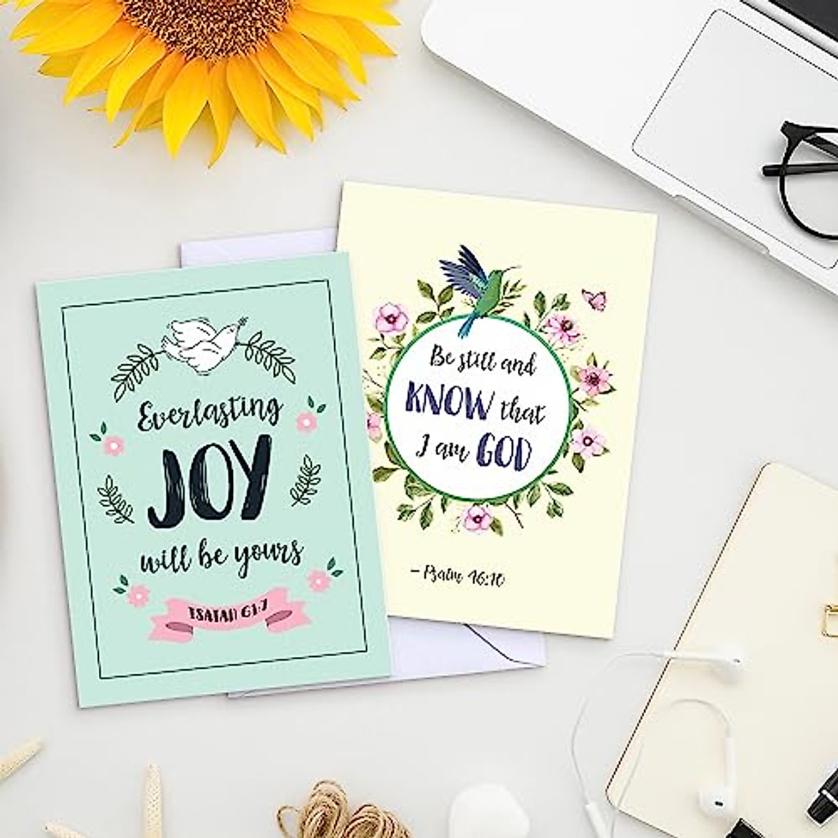 Scripture Cards - Set of 48 Boxed Bible Verse Blank Note Cards with Envelopes - Christian Greeting Cards/Inspirational Prayer Cards, 6 Designs. Christian Stationary with Bible Verses