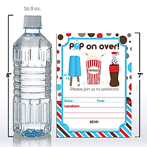 Pop On Over Soda and Popcorn Birthday Party Invitations, 20 5x7 Fill In Cards with Twenty White Envelopes by AmandaCreation