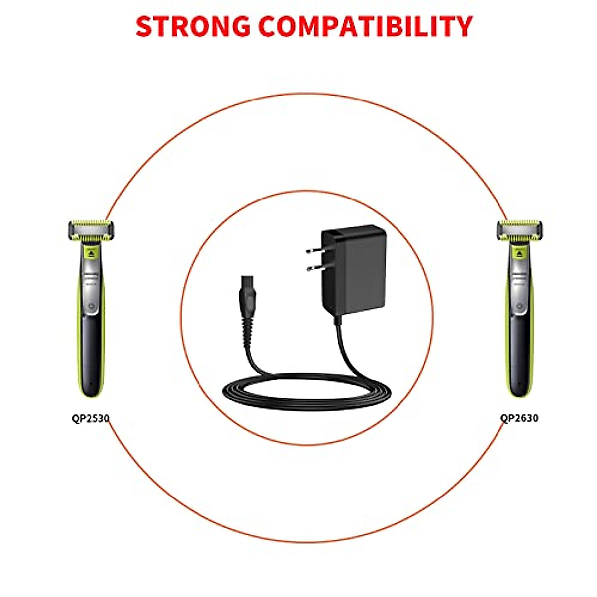 MEROM One Blade QP2630 Charger Compatible with Philips HQ850 Power Cord, Compatible with Philips Norelco Oneblade 8V Charger QP2530, QP2630 Trimmer Charging Cord