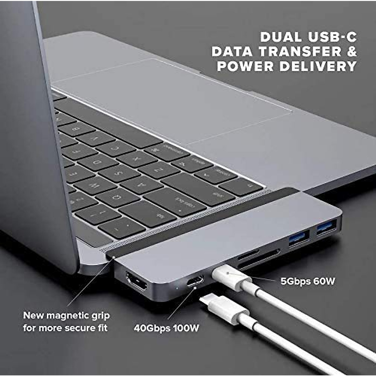 Hyper - New HyperDrive Duo 7-in-2 Hub - USB-C for MacBook Pro/Air - HDMI 4K60Hz HDR, USB-C 40Gbps 100W PD, USB-C 5Gbps 60W PD, MicroSD/SD 3.0 UHS-I 104MB/s, 2 x USB-A 5Gbps - Space Gray