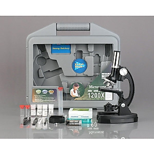 AmScope-Kids M30-ABS-KT2 Starter Microscope Kit, Metal Frame, 120X, 240X, 300X, 480X, 600X, and 1200X Magnifications, 2 Eyepieces and 49 Accessories and Case