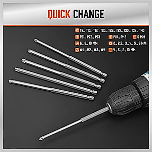 HORUSDY 32-Piece 1/4" Shan Extra Long Security Power Bit Set, 6" Long Tamper Proof Security Bits, S2 Steel.