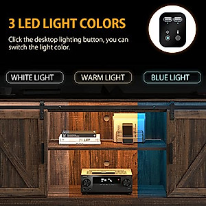 Kasibie Farmhouse 65" TV Stand, Modern LED TV Stand Brown, Entertainment Center with Storage Cabinet, Sliding Barn Door Media Cabinet (Brown)