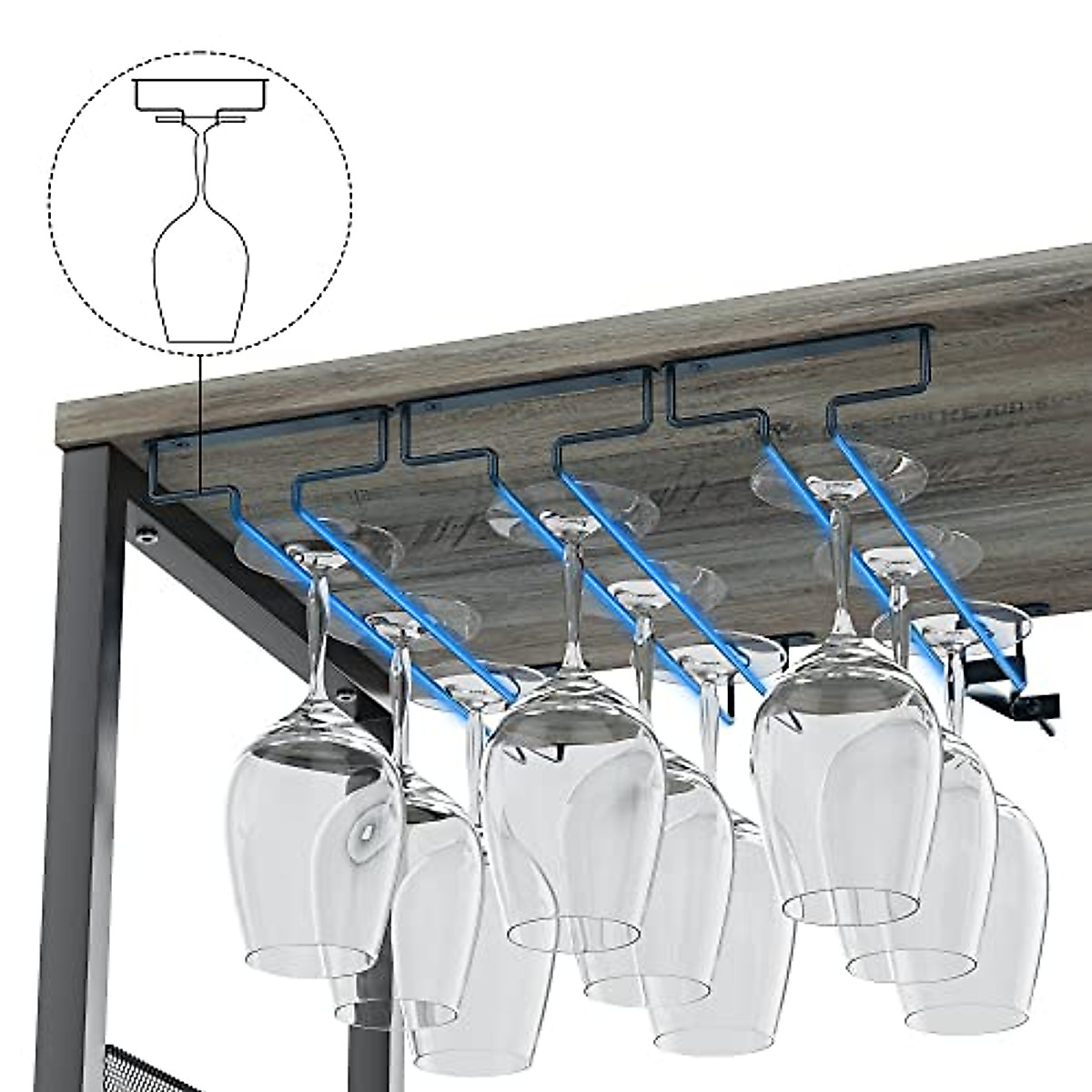 Amyove Wine Bar Cabinet with Detachable Rack, Glass Holder, Small Sideboard and Buffet Mesh Door, Grey