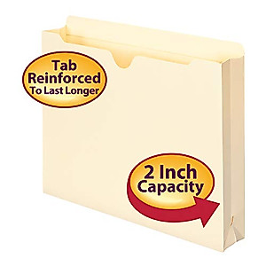 Smead File Jacket, Reinforced Straight-Cut Tab, 2" Expansion, Letter Size, Manila, 50 Per Box (75560)