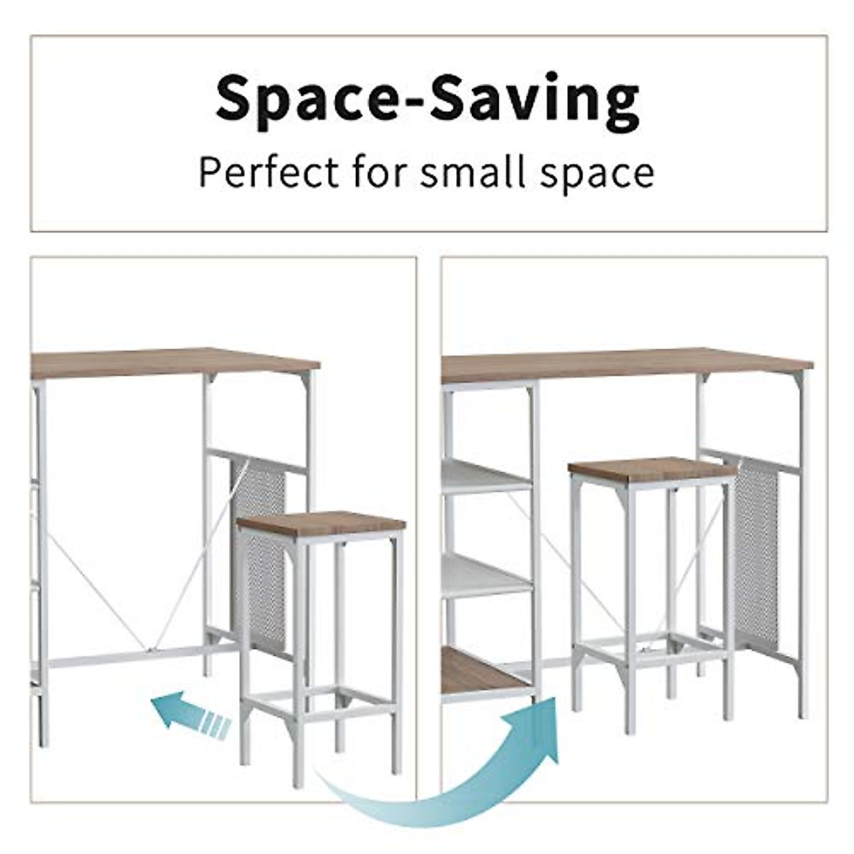 O&K FURNITURE Small 5-Piece Dining Room Bar Table Set, Modern Industrial Bistro Restaurant Dining Table and Stool Set, Home Kitchen Furniture, Oak Finish