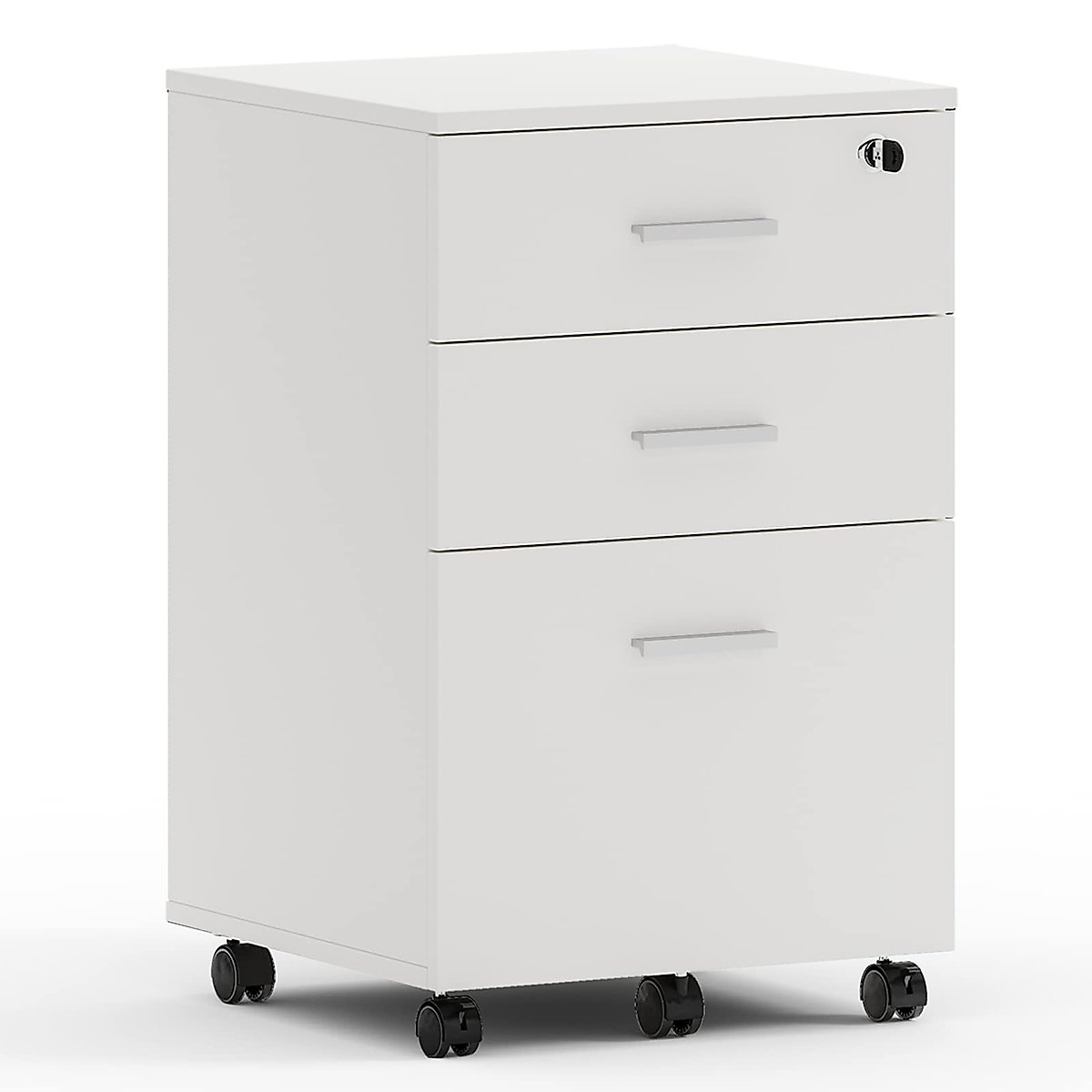 Maxtown 3 Drawer File Cabinet, Wood Filing Cabinet for Home Office, File Cabinet Office Drawer with Lock, Rolling Filing Cabinet for A4/Letter Size, White
